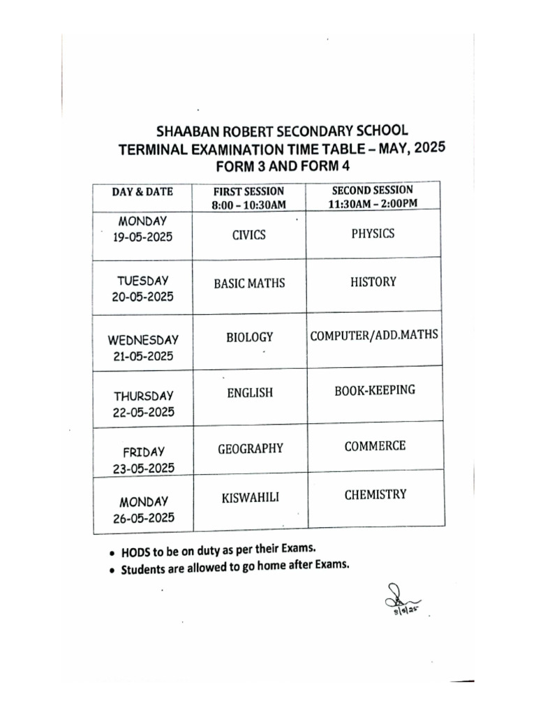 Terminal and Mock Timetables Form Four | PDF