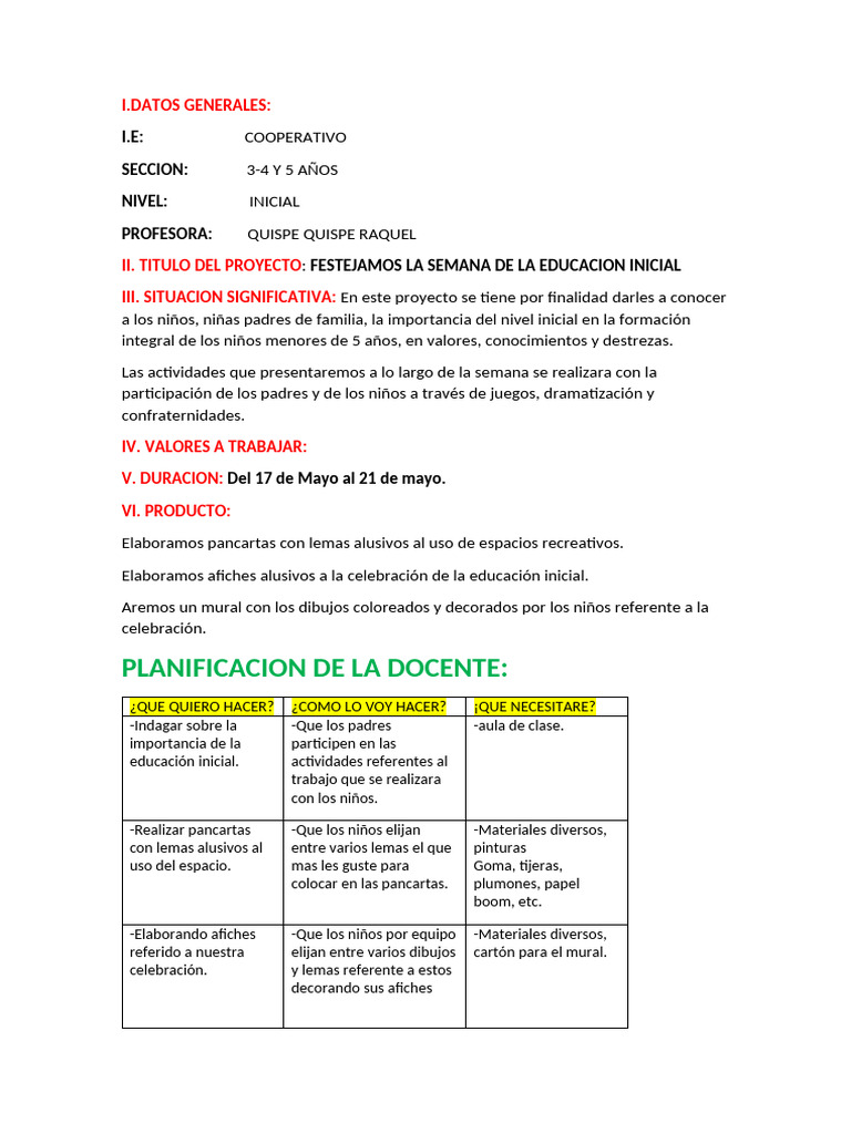 Semana Inicial | PDF | Educación de la primera infancia | Cognición