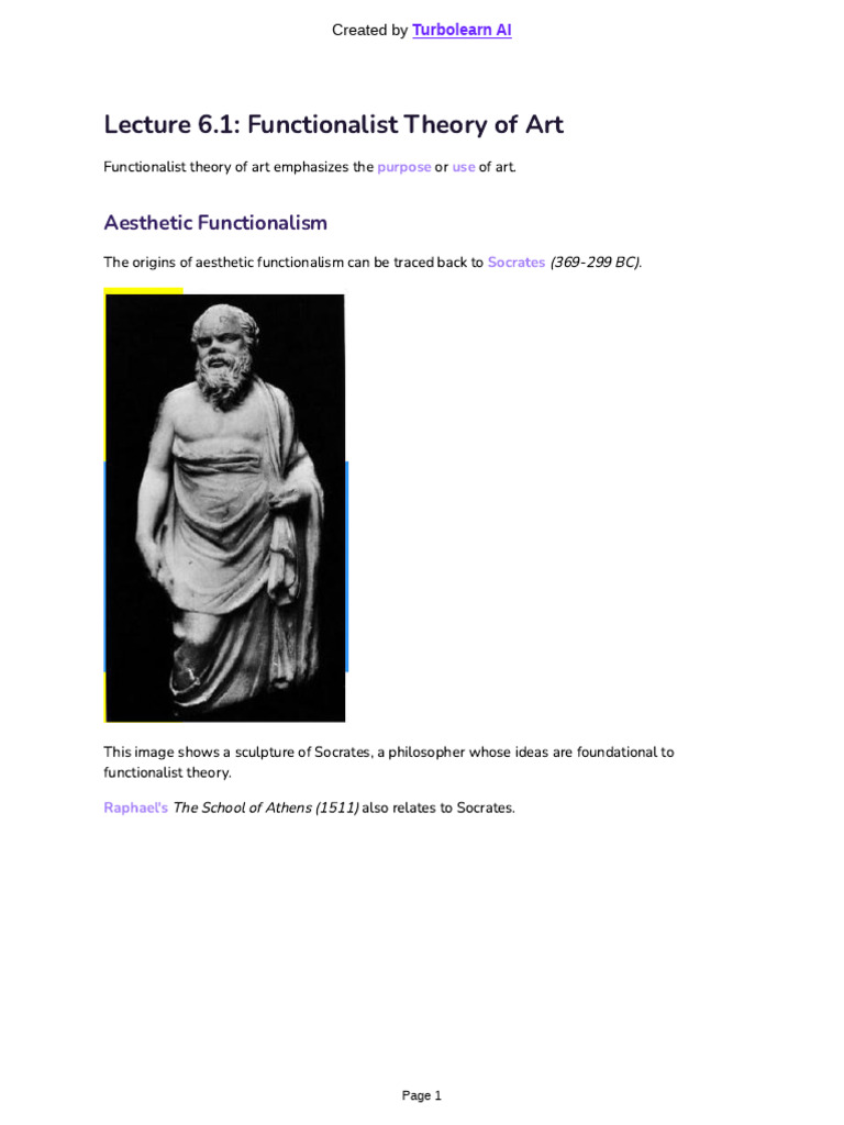 Lecture 6.1: Functionalist Theory of Art: Aesthetic Functionalism | PDF ...