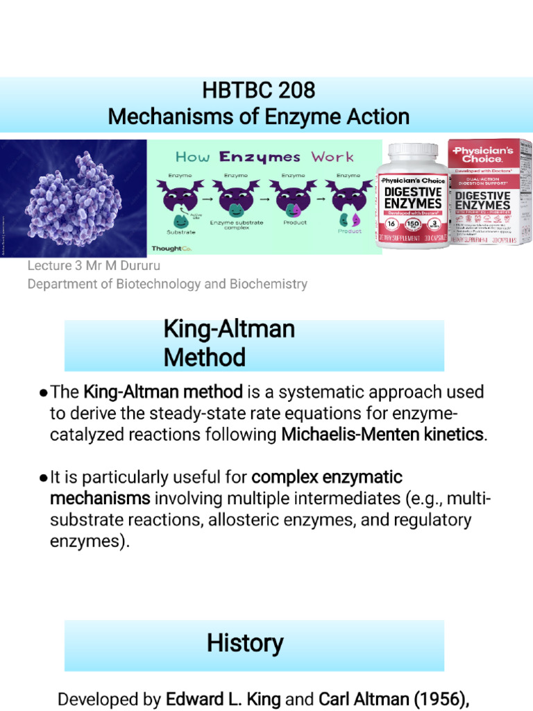 HBTBC 208 - Mechanisms of Enzyme Action - King-Altman Method | PDF