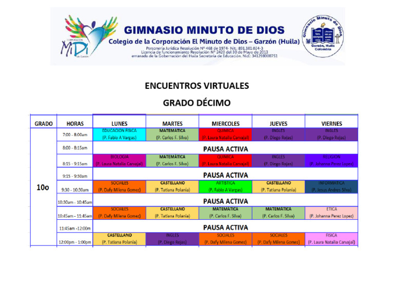 GRADO DECIMO_horario2021 | PDF