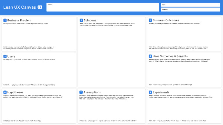 Lean UX Canvas 2.0 (Community) | PDF | Hypothesis | Experiment