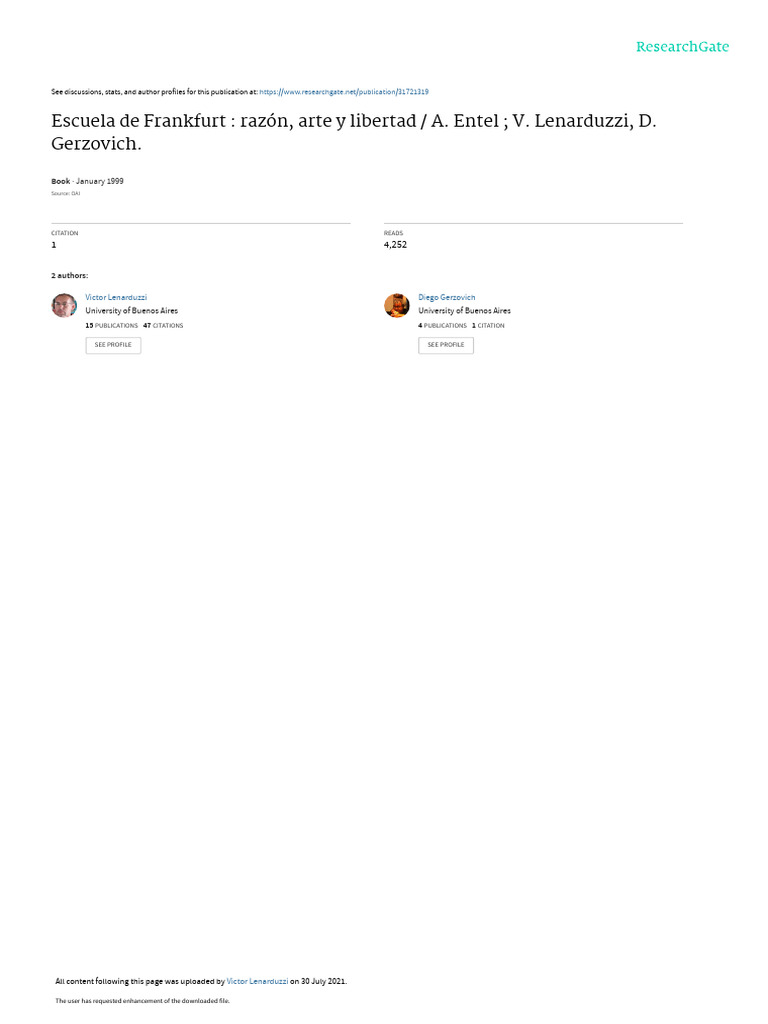 Escuela de Frankfurt Razon Arte y Libertad a Entel v Lenarduzzi D ...