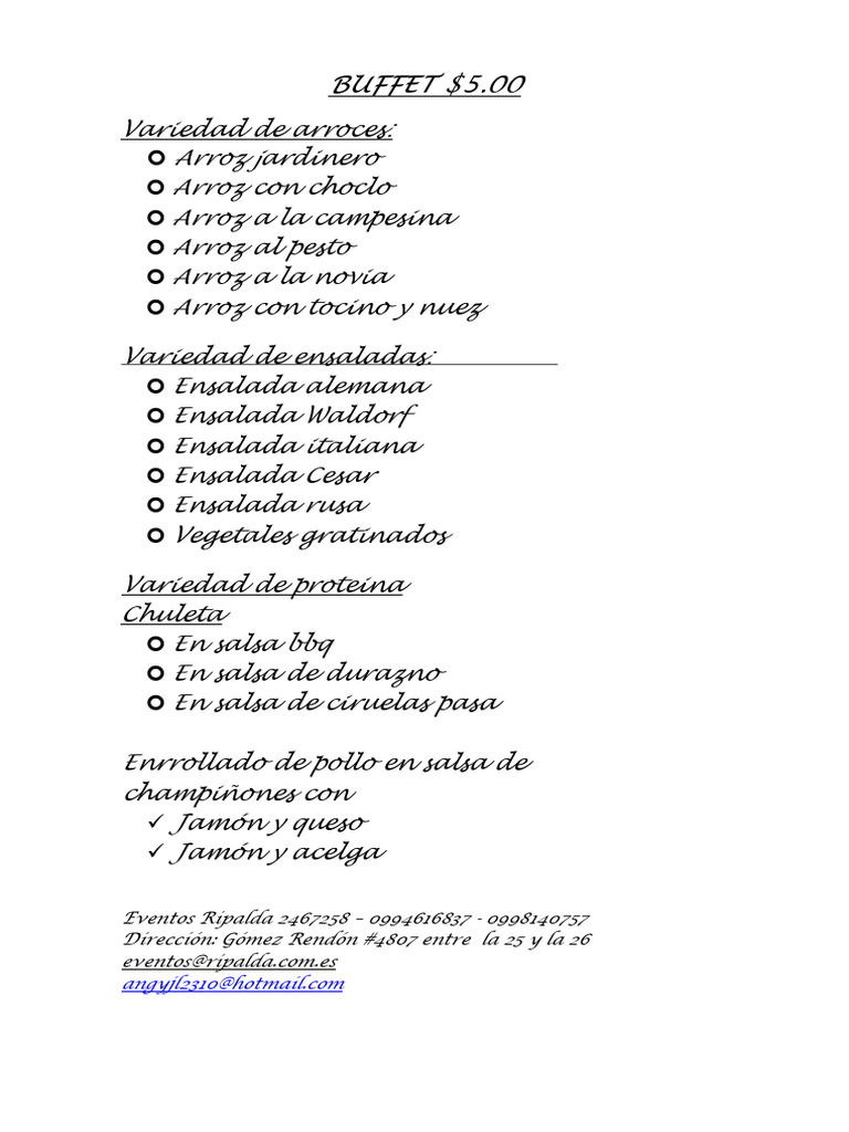 Buffet $5 Pollo o Chuleta | PDF