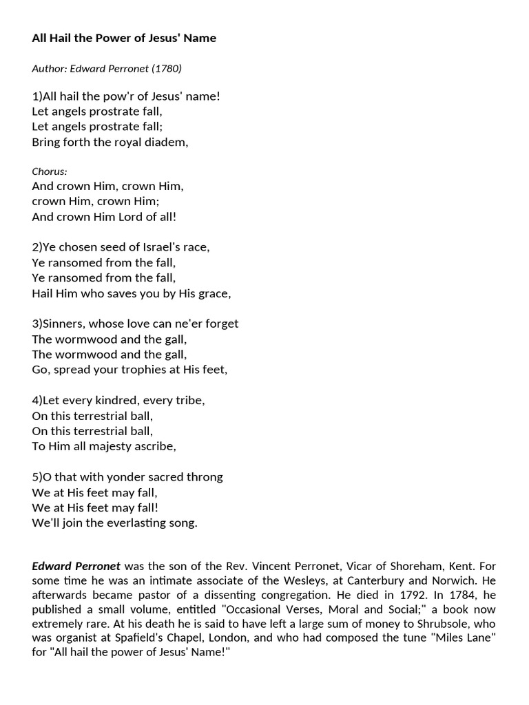 All Hail the Power of Jesus' Name | PDF