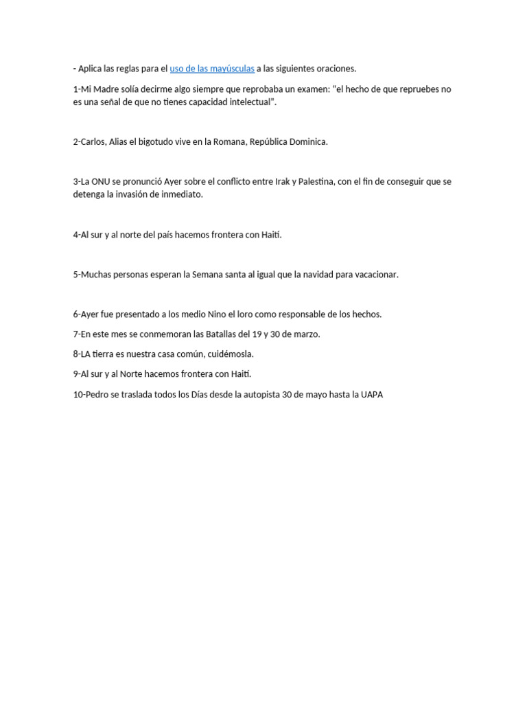 Reglas de uso de mayúsculas en oraciones | PDF