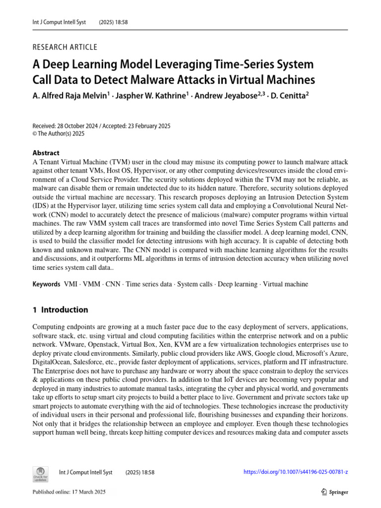 3-A Deep Learning Model Leveraging Time-Series System Call Data To Detect Malware Attacks in ...