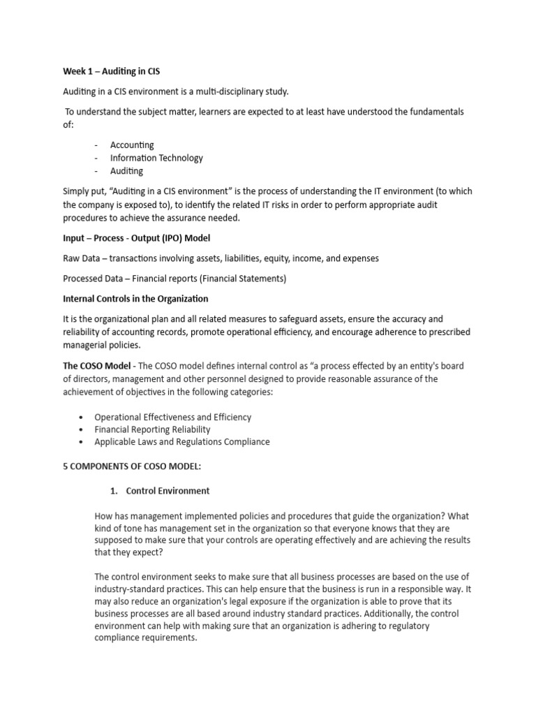AUD5CIS Prelim Handouts 1 | PDF | Internal Control | Audit