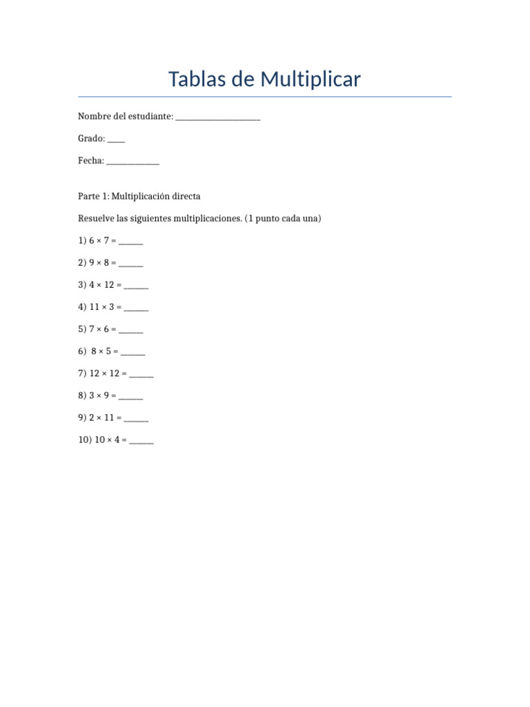 Examen Tablas Multiplicar 5y6 | PDF