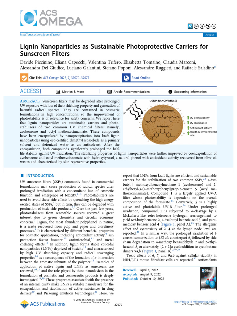 Lignin Nanoparticles As Sustainable Photoprotectiv | PDF | Sunscreen ...