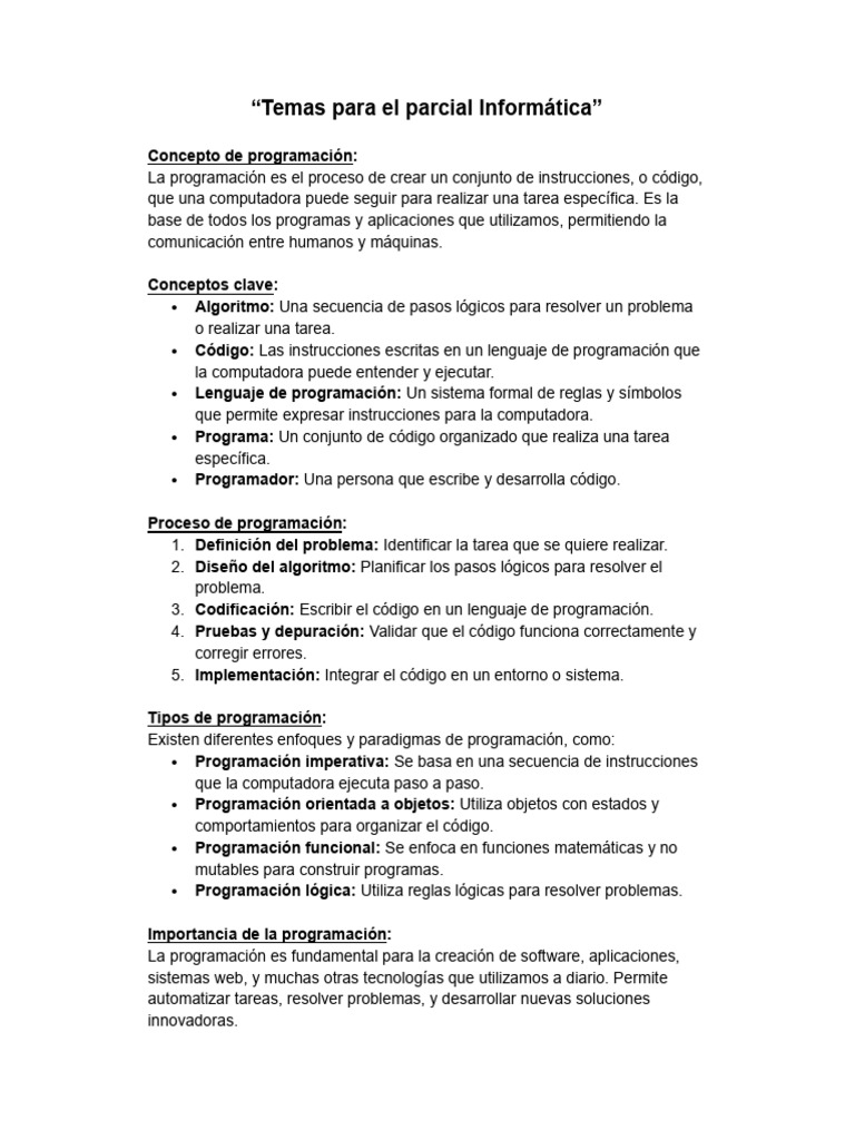 Temas para El Parciale Informatica | PDF | Programación de computadoras ...