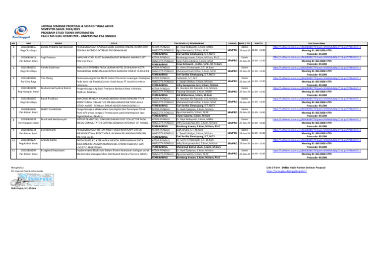 Jadwal Sidang Sempro Dan Tugas Akhir - IF - Ganjil 2024-2025 | PDF