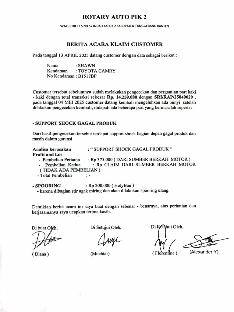 Berita Acara Claim Rapik - b1517bp | PDF