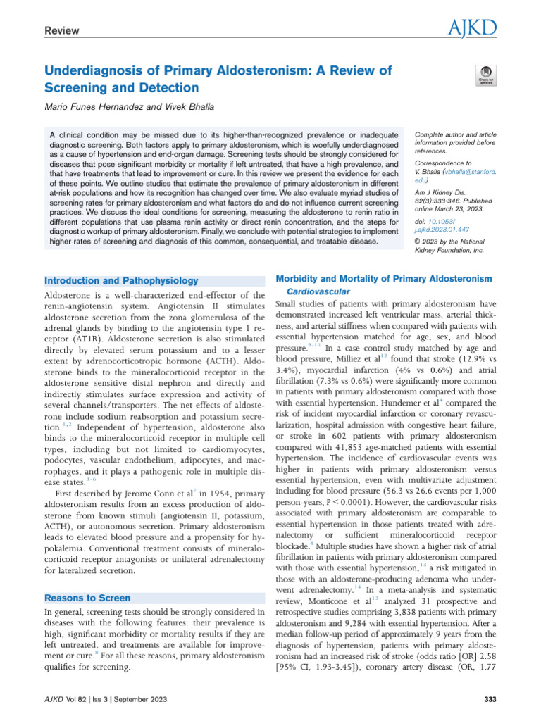 Underdiagnosis of Primary Aldosteronism A Review | PDF | Hypertension | Medical Specialties