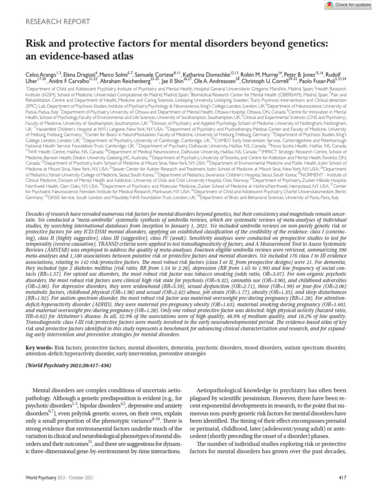 Mental Disorder Risk Factors Atlas | PDF | Mental Disorder | Dementia