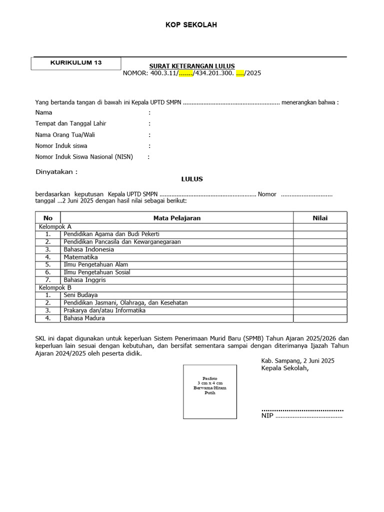Contoh Form SKL | PDF