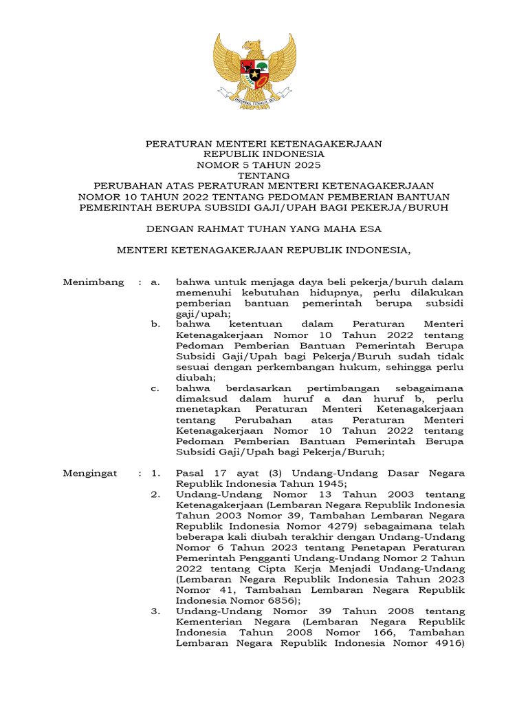 Permenaker No 5 Tahun 2025 | PDF