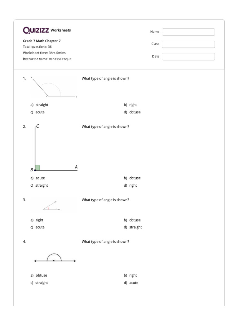 Grade 7 Math Chapter 7 - Quizizz | PDF | Rectangle | Euclid