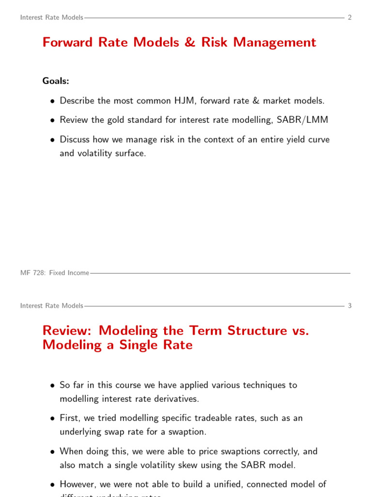 Mf728-7 Forward Rate HJM Models | PDF | Greeks (Finance) | Option (Finance)
