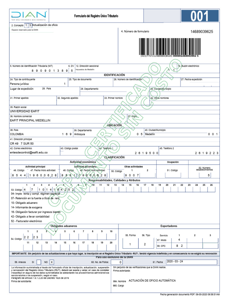 Rut Universidad Eafit 06052020 | PDF