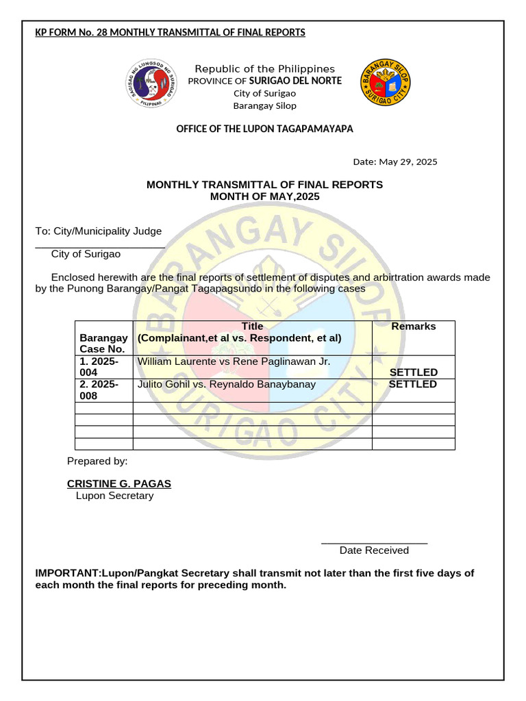 28 KP Form Transmittal | PDF