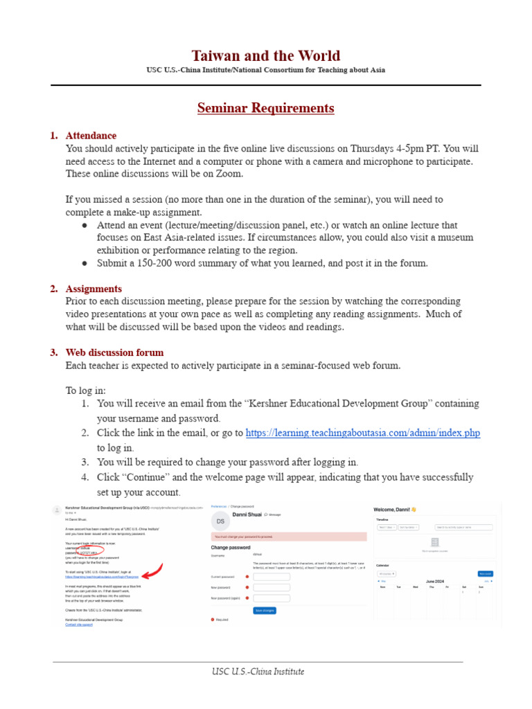 Taiwan and The World Seminar Requirements (Moodle) | PDF | Curriculum ...