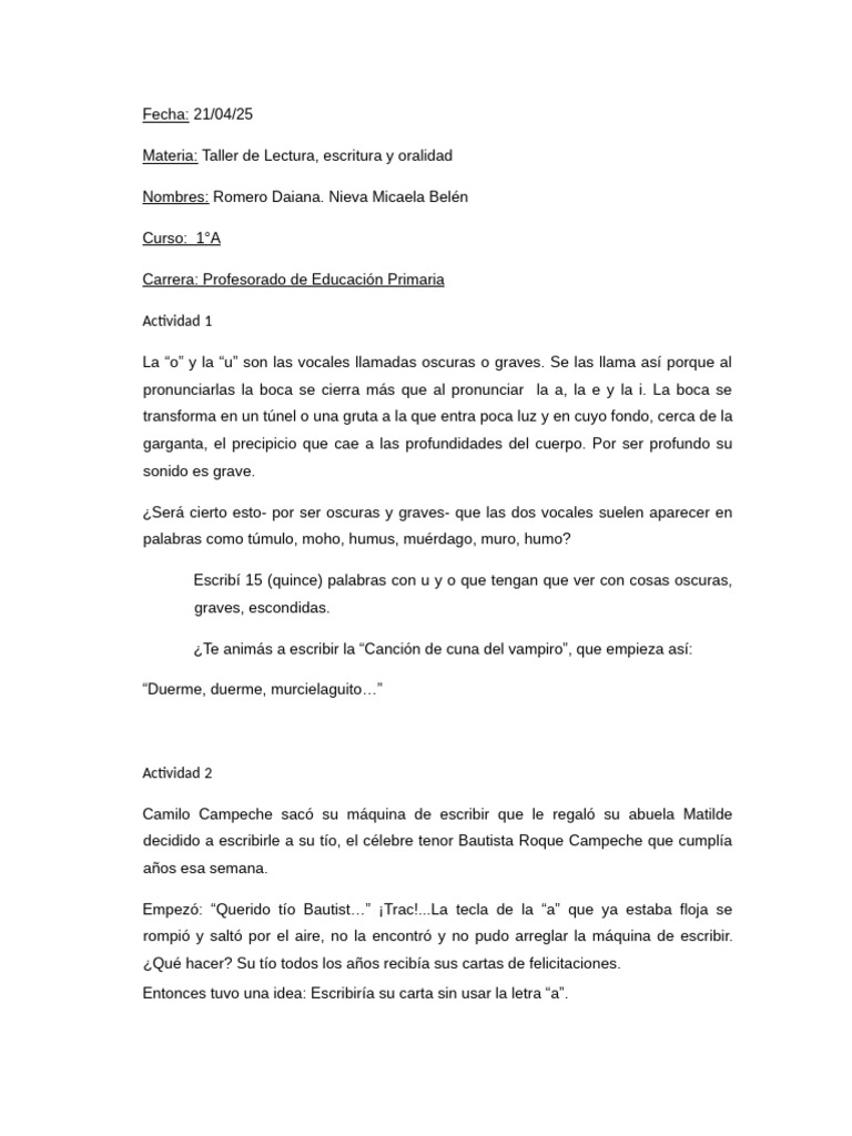Documento Taller de LEO DAYBEL | PDF