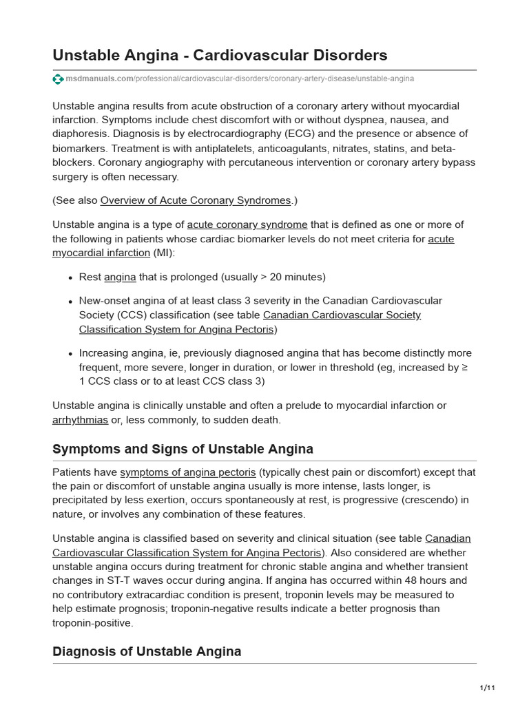Unstable Angina - Cardiovascular Disorders | PDF | Myocardial ...