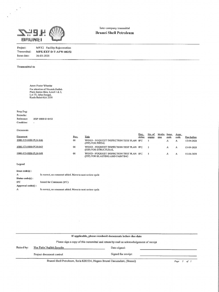 ITP for Piping 001 Comments | PDF