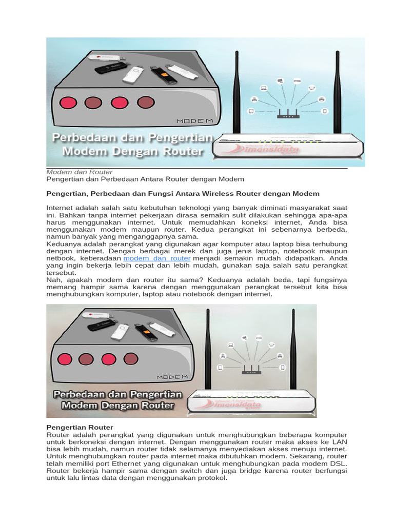 Pengertian, Perbedaan Dan Fungsi Antara Wireless Router Dengan Modem | PDF
