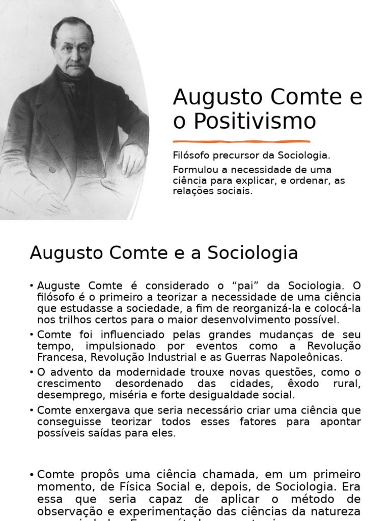 Augusto Comte e o Positivismo | PDF | Sociologia | Positivismo