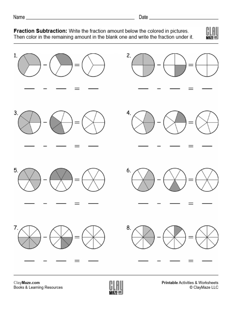 Basic Fractions Subtraction Set 1 | PDF