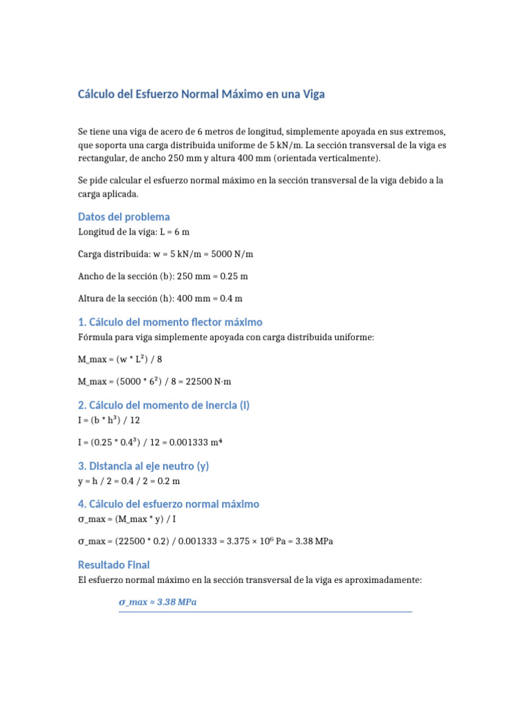 Esfuerzo Normal Maximo Viga | PDF
