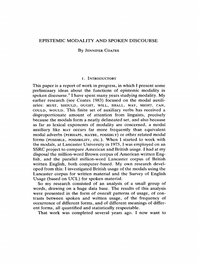 Epistemic Modality in Spoken Discourse | PDF | Epistemology | Truth