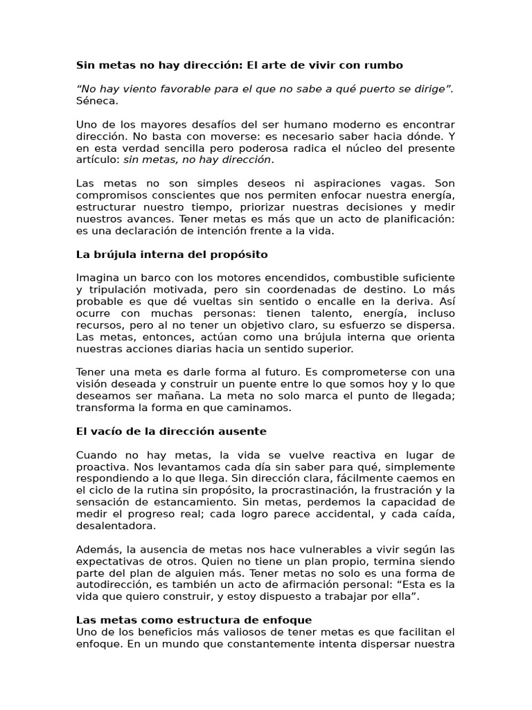 Sin Metas No Hay Dirección El Arte de Vivir Con Rumbo | PDF