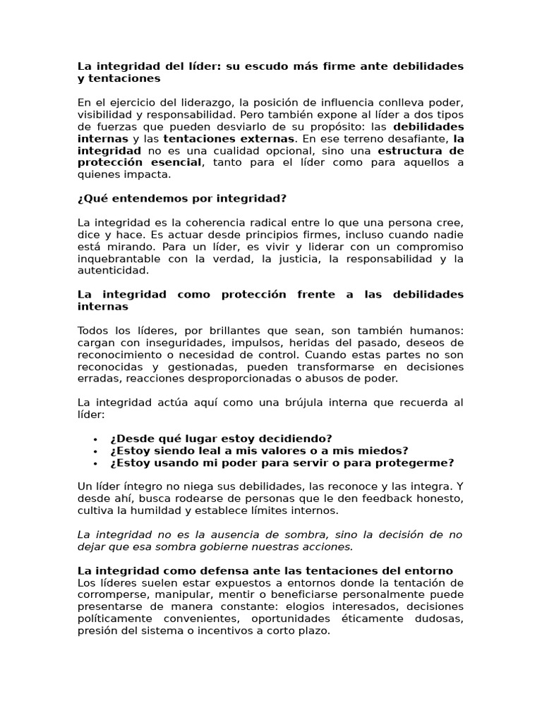 La Integridad Del Líder Su Escudo Más Firme Ante Debilidades y ...