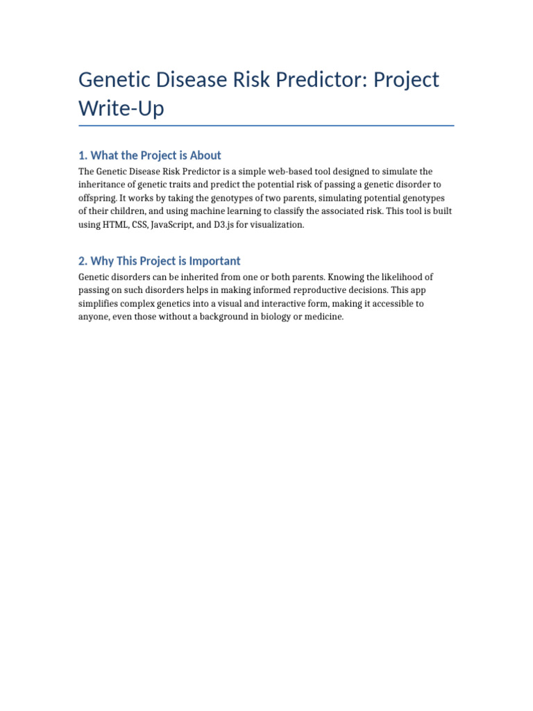 Genetic Disease Risk Predictor Report | PDF | Web Application | Genetics
