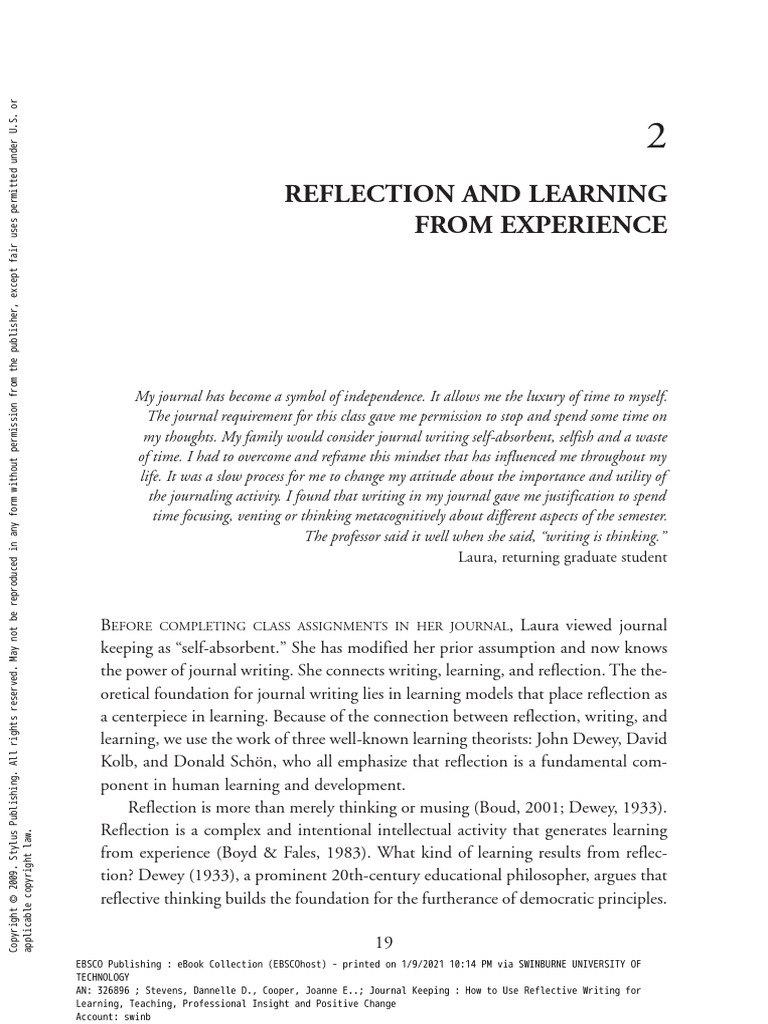 Reflection and Learning From Experience | PDF | John Dewey | Thought
