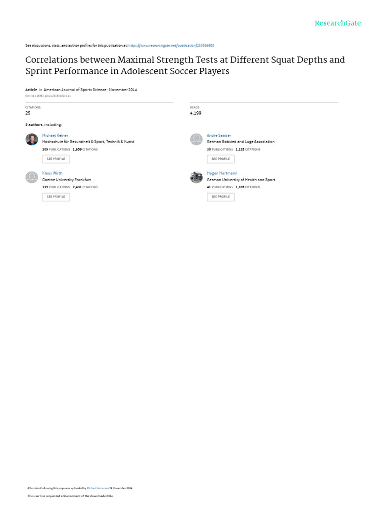 Correlations Between Maximal Strength Tests at Different Squat Depths ...