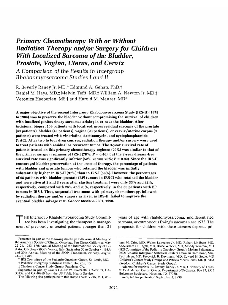 Primary Chemotherapy With or Without - Radiation Therapy and - or ...