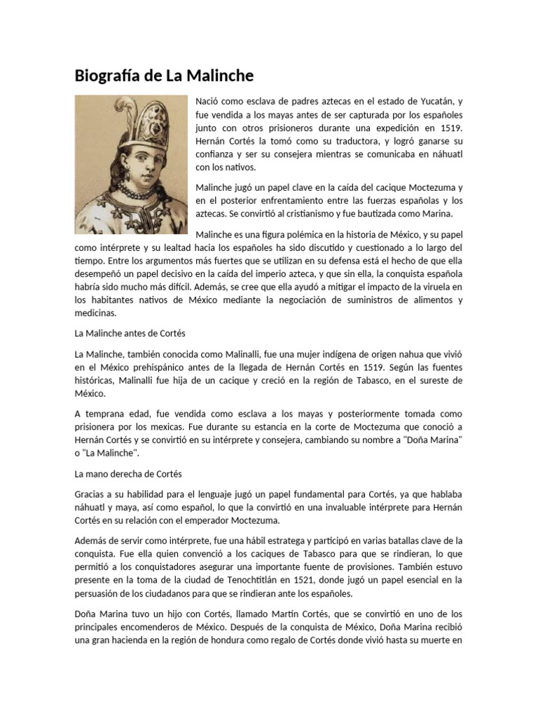 Biografía de La Malinche | PDF | Mesoamérica | Pueblos Indígenas de las Américas