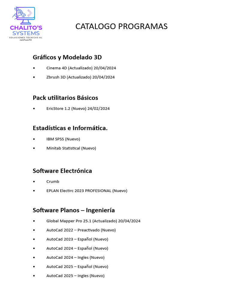 Catalogo Programas (Actualizado) | PDF | Cad automático | Informática
