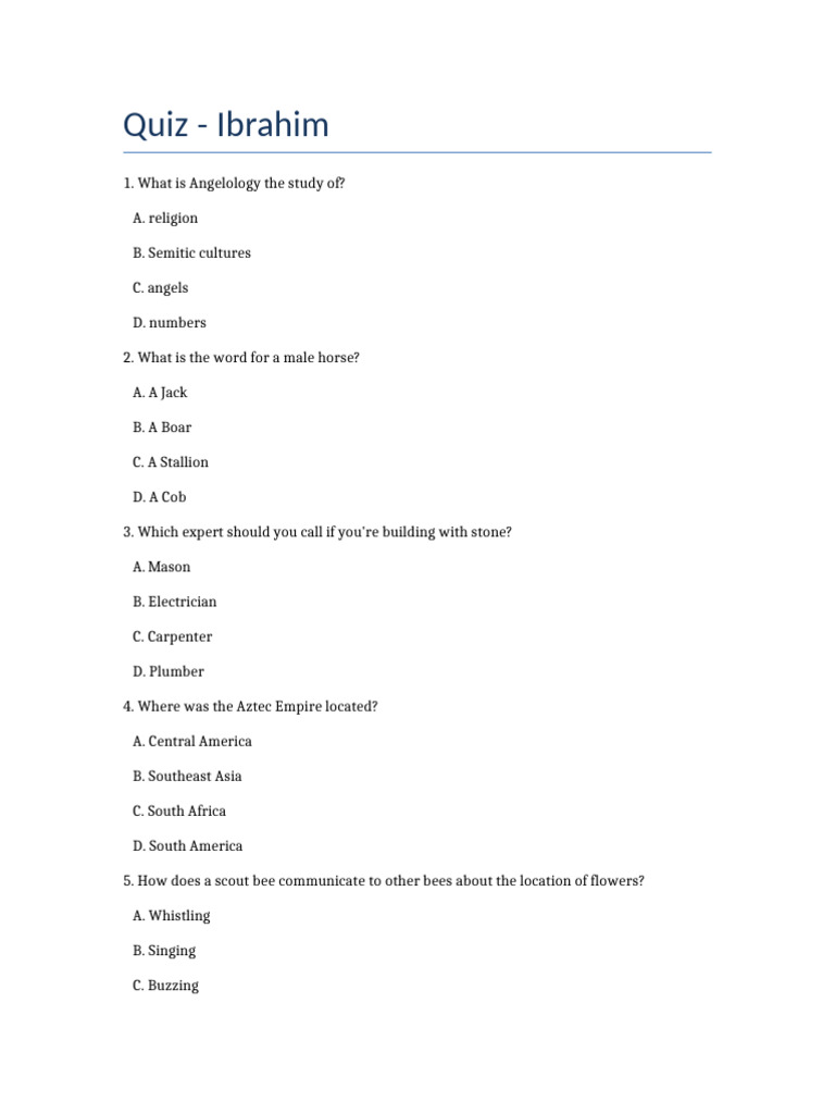 Quiz on General Knowledge Topics | PDF