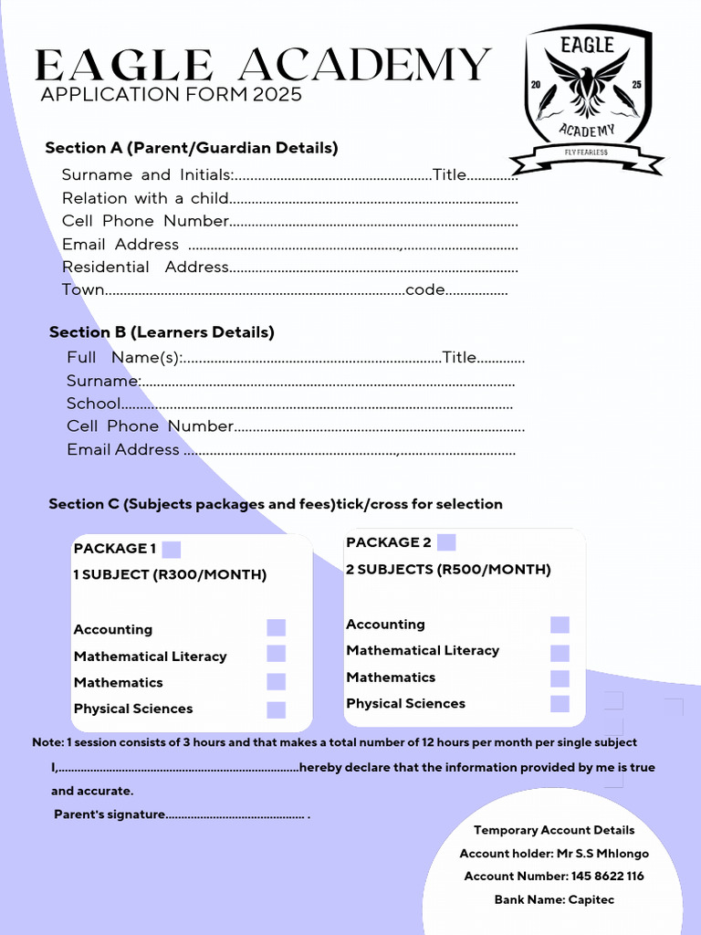 Eagle Academy 2025 Application Form | PDF