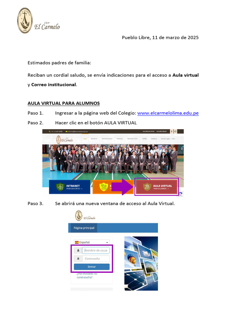 Aviso - Aula Virtual - Correo Institucional | PDF