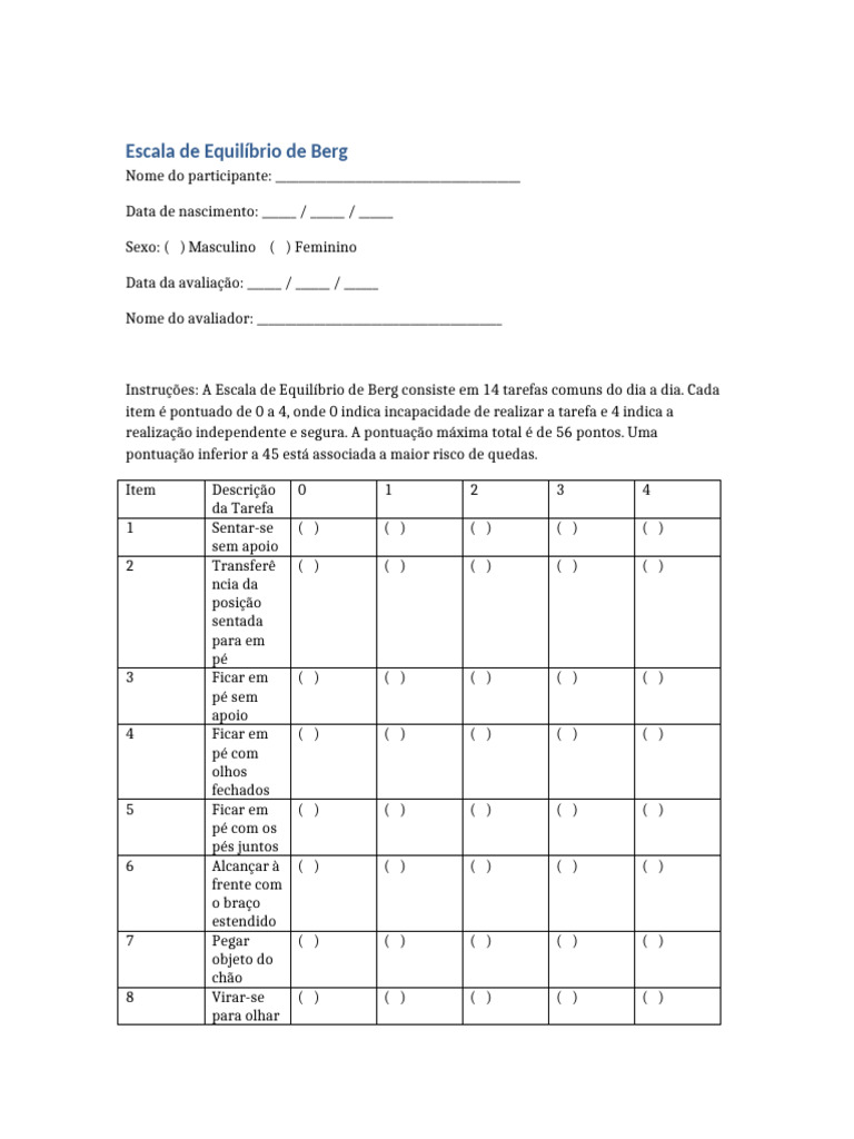 Escala de Equilibrio de Berg | PDF