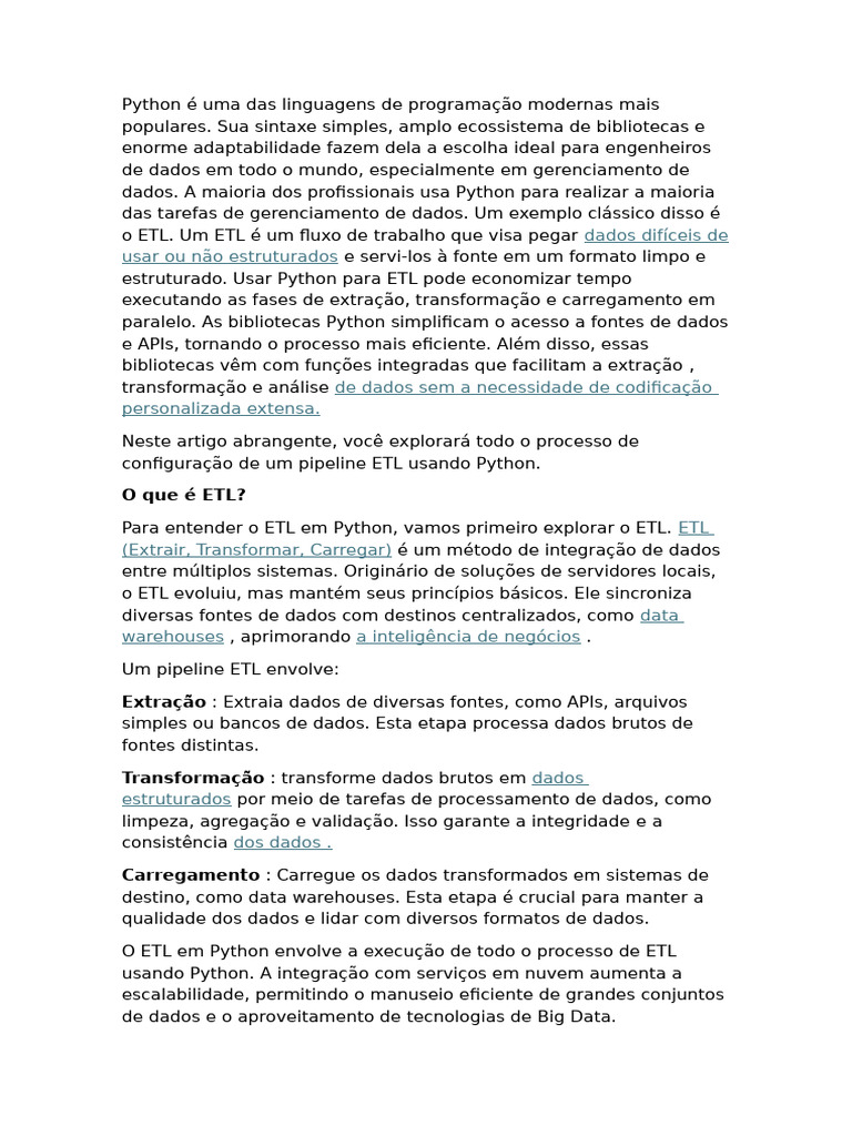 Como Construir Um Pipeline ETL em Python Guia Passo A Passo | PDF | Python (linguagem de ...