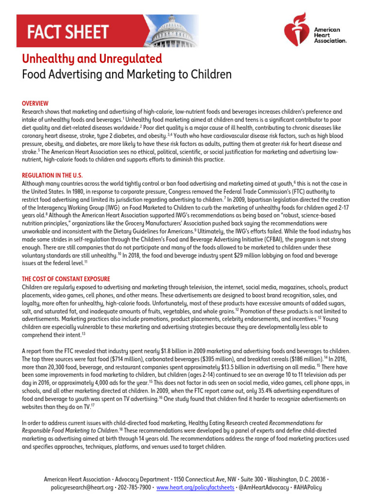 Food Marketing and Advertising To Children Fact Sheet | PDF ...