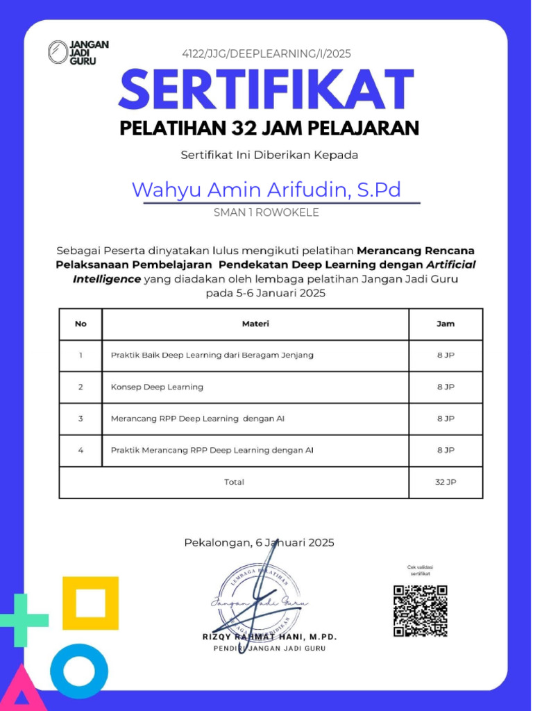 4122 Wahyu Amin Arifudin, S.PD - Pelatihan Deep Learning | PDF