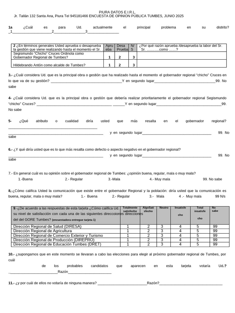 Encuesta Chicho Junio 2025 | PDF